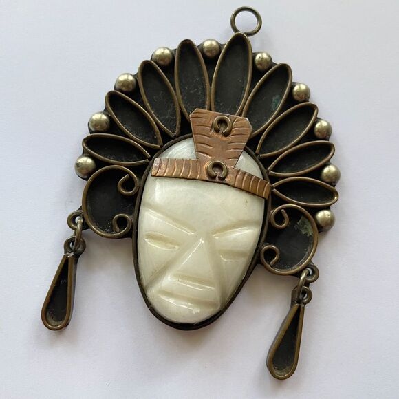 Vintage | Jewelry | Vintage Mexican Copper Brass Aztec Warrior Carved ...